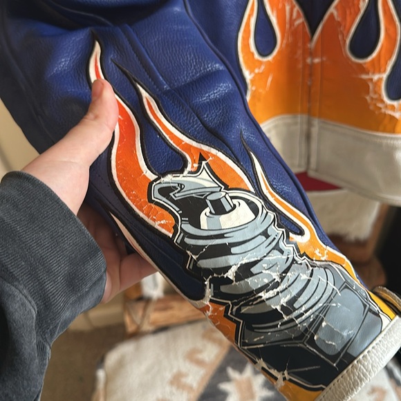 ICON | Jackets & Coats | Rare Icon Flame Blue White Leather Patch ...